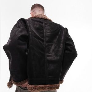 Topman | Jackets & Coats | Top Man Faux Shearling Aviator Jacket In Black | Poshmark